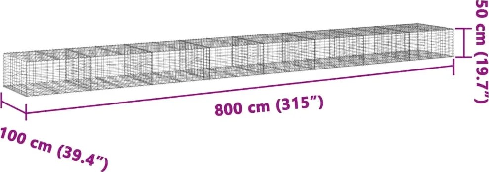 Gabionový koš s víkem 800 x 100 x 50 cm pozinkované železo 3295185