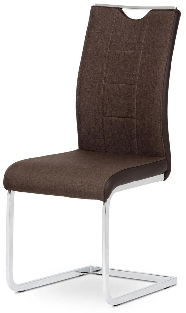 Jídelní židle chrom / hnědá látka + hnědá koženka Autronic DCL-410 BR2