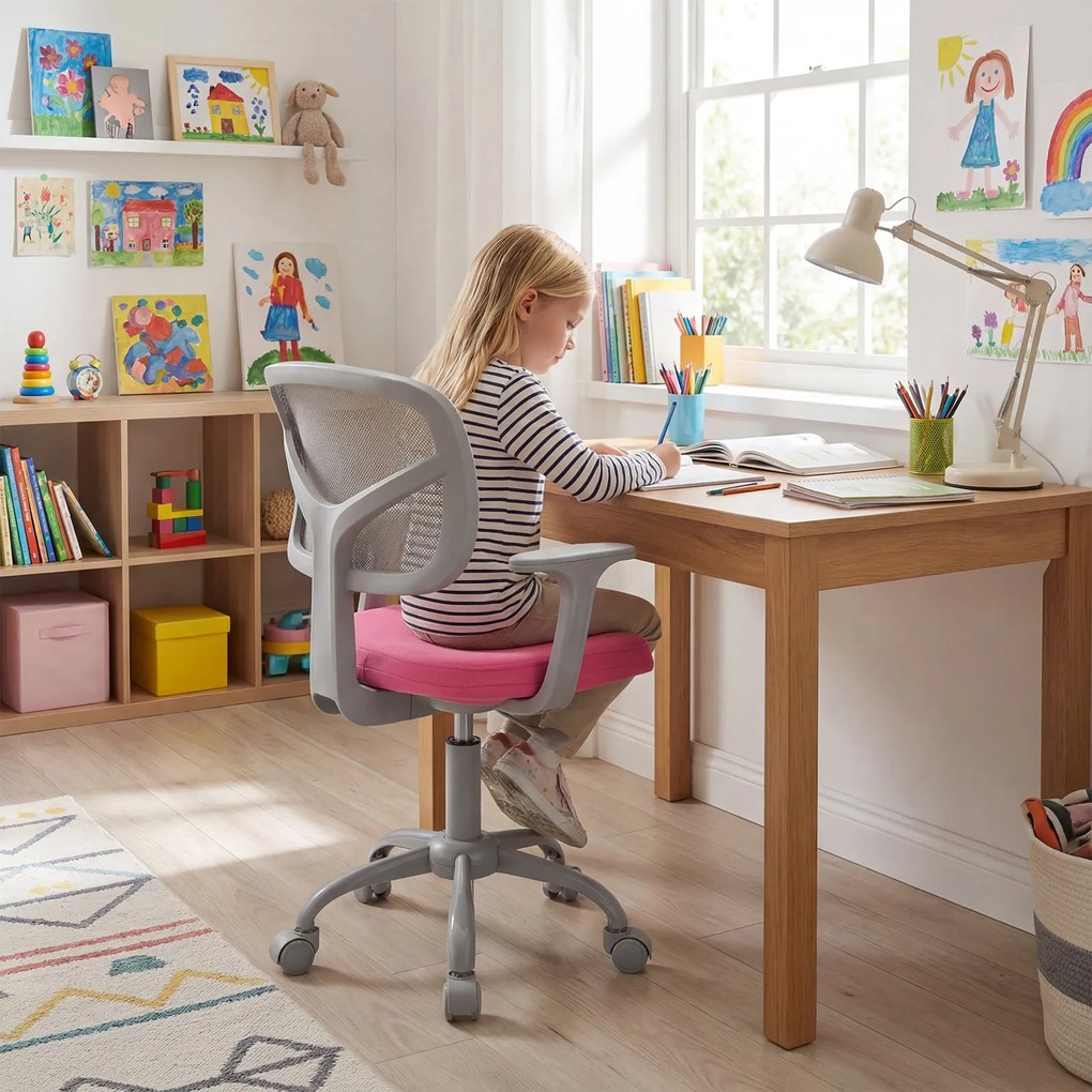 Costway Ergonomická dětská psací židle s nastavitelnou výškou a – tmavě růžová