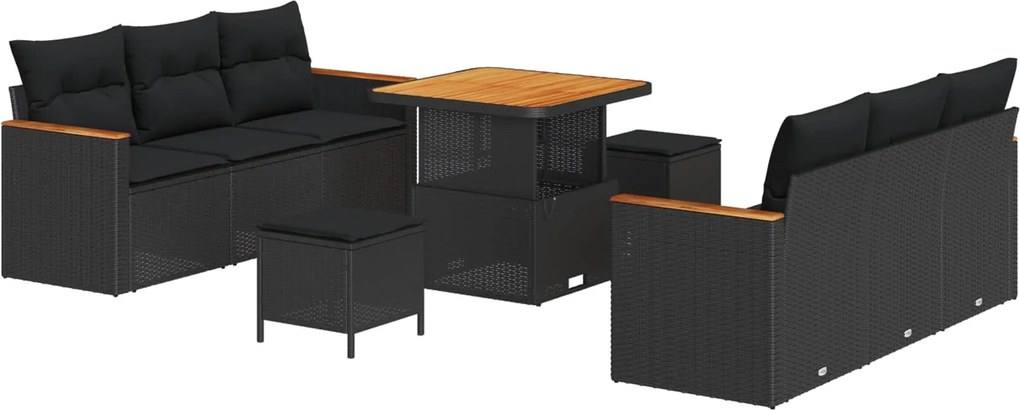 Sada zahradních pohovek 9 pcs Černá polyratan 3362864