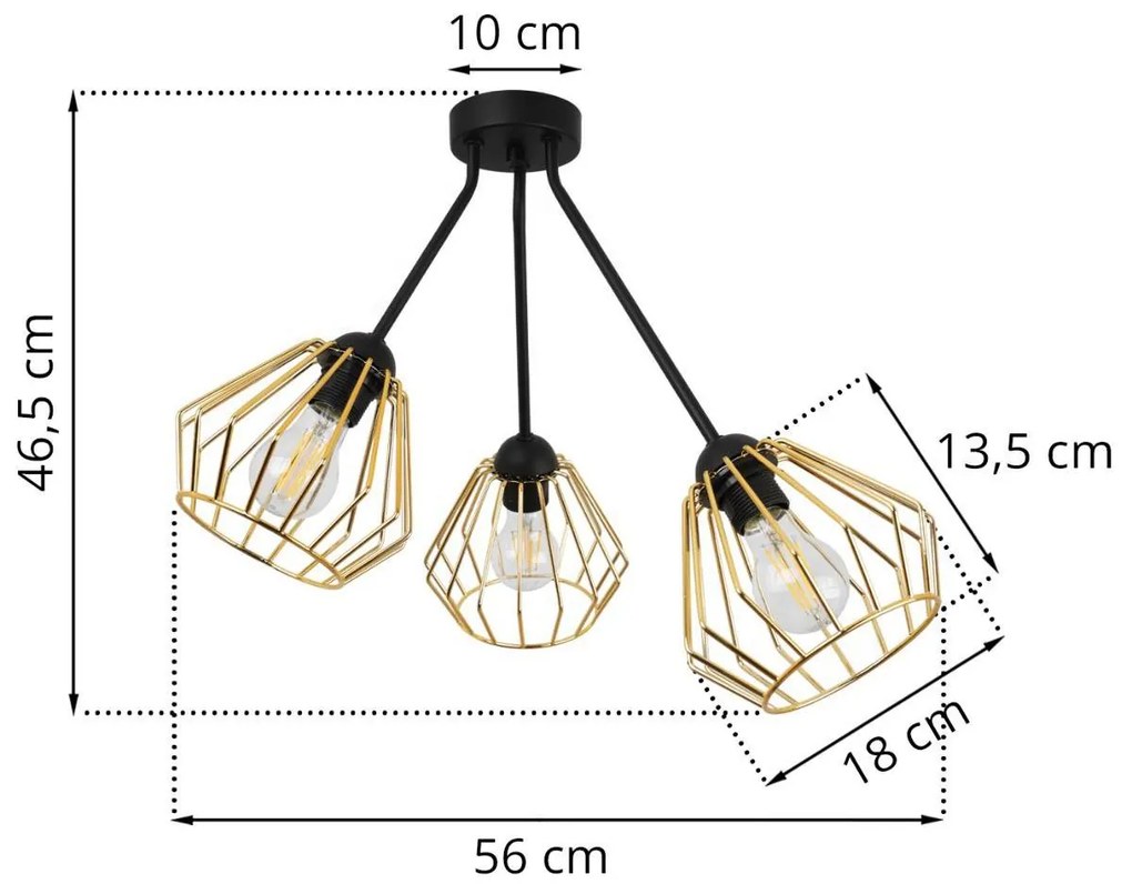 Stropní svítidlo Nuvola Trio, 3x zlaté drátěné stínidlo