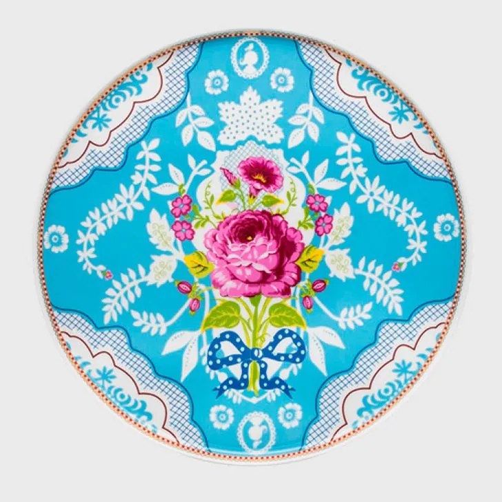 Pip Studio Floral Dortový tác na nožce modrý 30,5cm