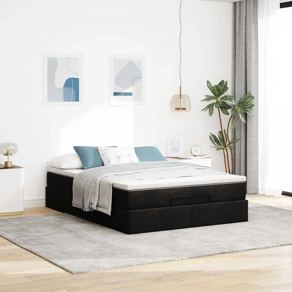 Osmanský rám postele s matrací černá 140x200cm umělá kůže 3311041