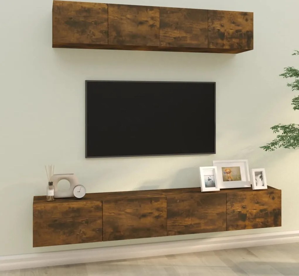 vidaXL 4dílný set TV skříněk kompozitní dřevo [3114534] Barva: kouřový dub
