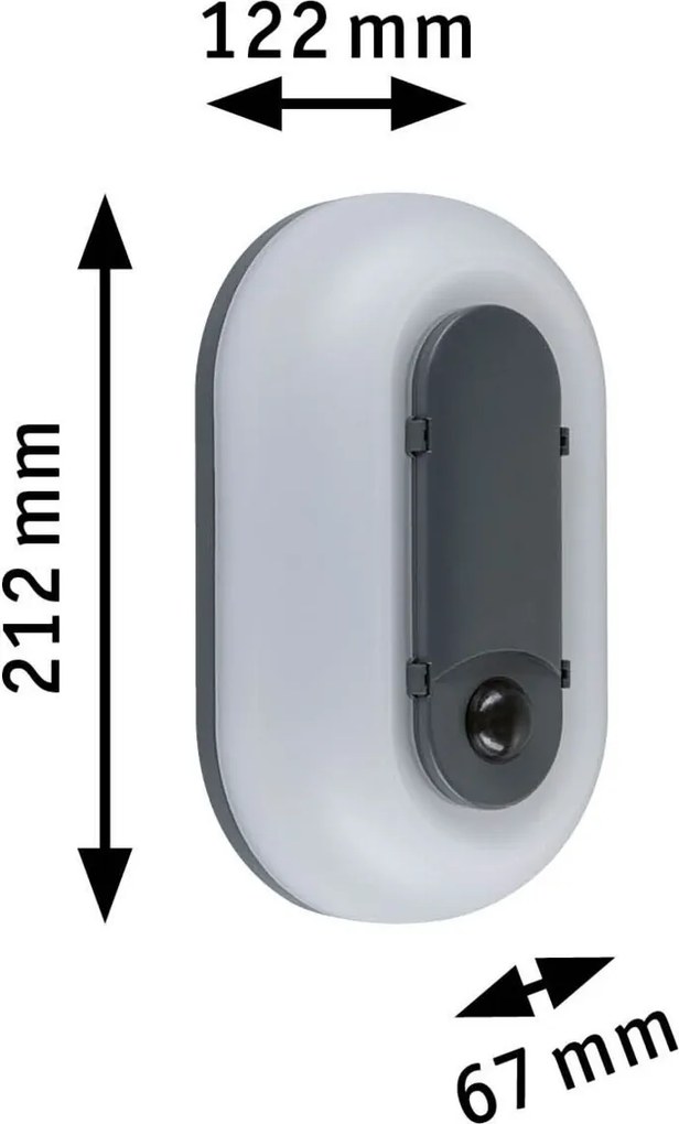 P 94958 LED venkovní nástěnné svítidlo Elunor pohybové čidlo IP65 podlouhlé 122x212mm 2200 - 4000K 18,5W 230V antracit/bílá polykarbonát - PAULMANN