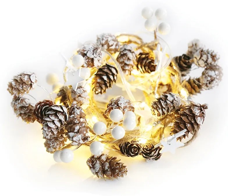 ACA Lighting LED vánoční girlanda - bílé šištičky, teplá bílá, 2x baterie AA, 160 cm, IP20