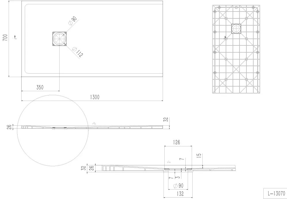 Erga Hyper, SMC sprchová vanička 130x70x2, 6 cm + sifon, bílá matná, ERG-V06-SMC-7013S-WH