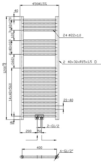 Novaservis - Koupelnový žebříkový radiátor 490W/230V 120x45 cm černá rovný