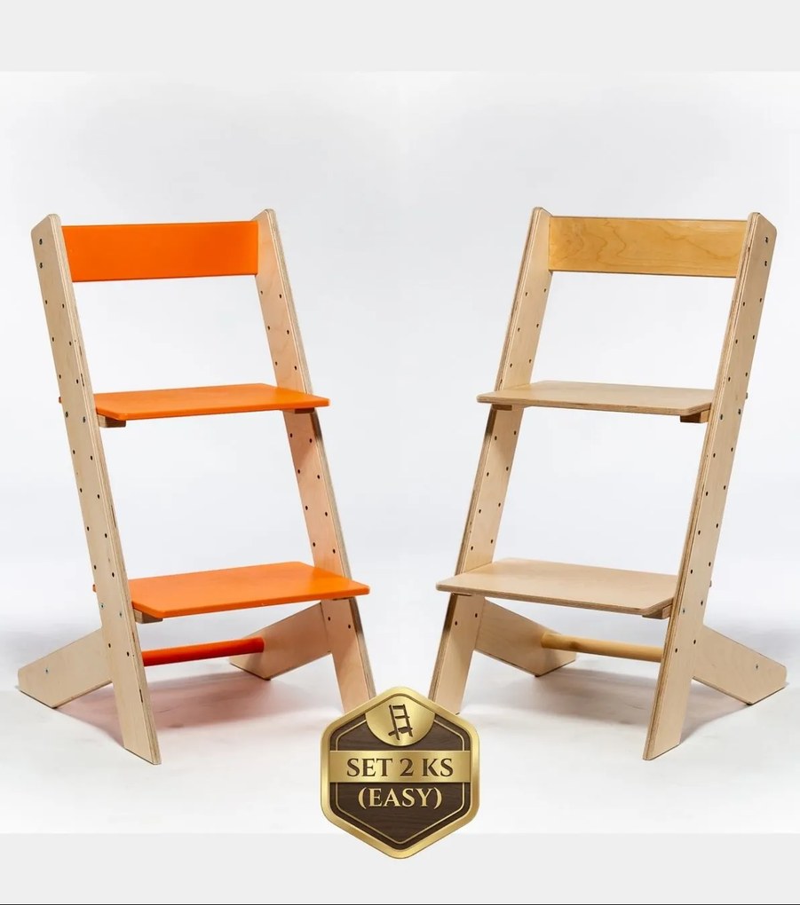 Lucas Wood Style - rostoucí židle EASY LINE zvýhodněný set 2 ks -  oranžová + přírodní