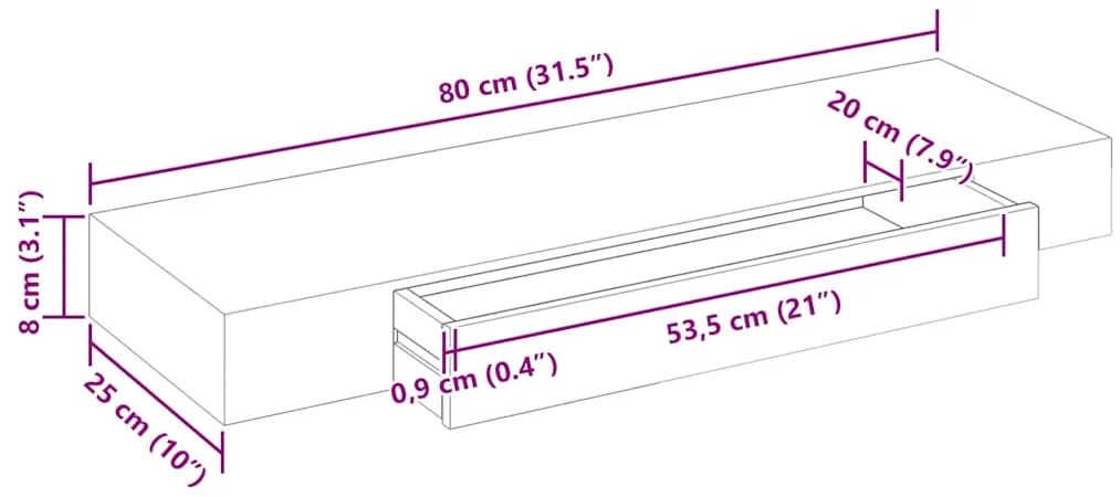 vidaXL Bílá nástěnná plovoucí MDF police s 1 zásuvkou na knihy a DVD