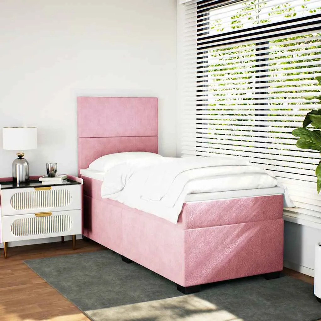 Box spring postel s matrací růžová 80 x 200 cm samet 3293061