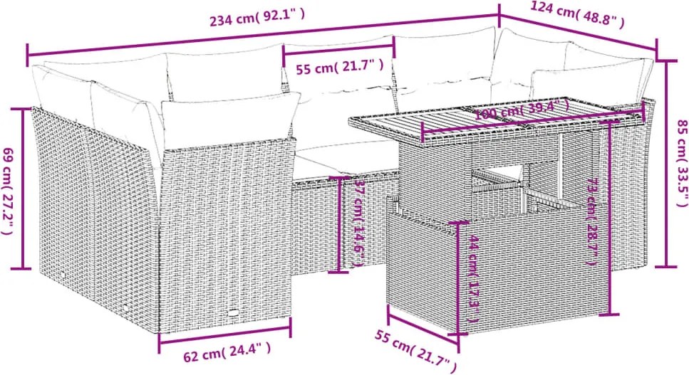 7dílná zahradní sedací souprava s poduškami béžová polyratan 3270688