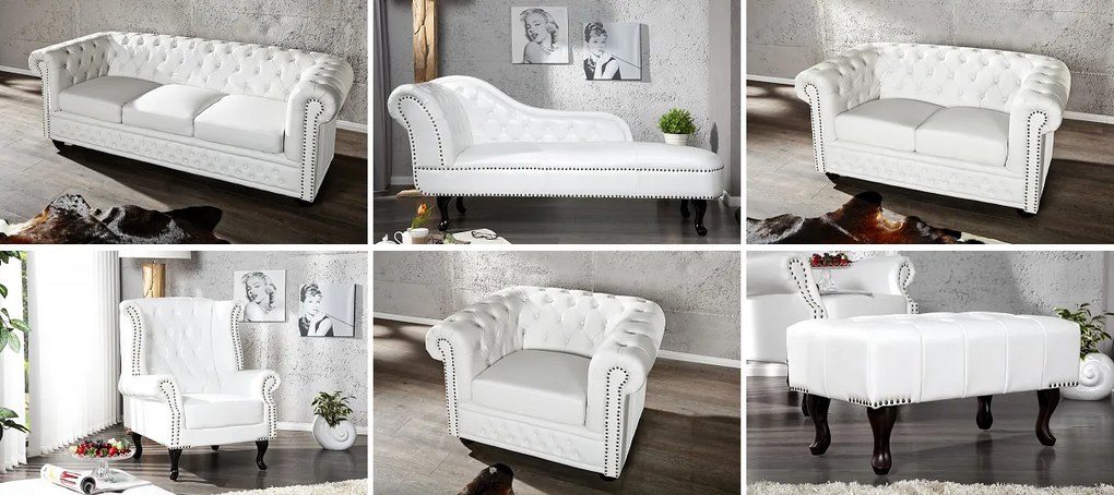 Deflee sedací souprava 6 SET CHESTERFIELD WHITE XXL SET6CHWpovrch 100% polyuretan, základní tkanina 100% bavlna  viz produktový popis cm