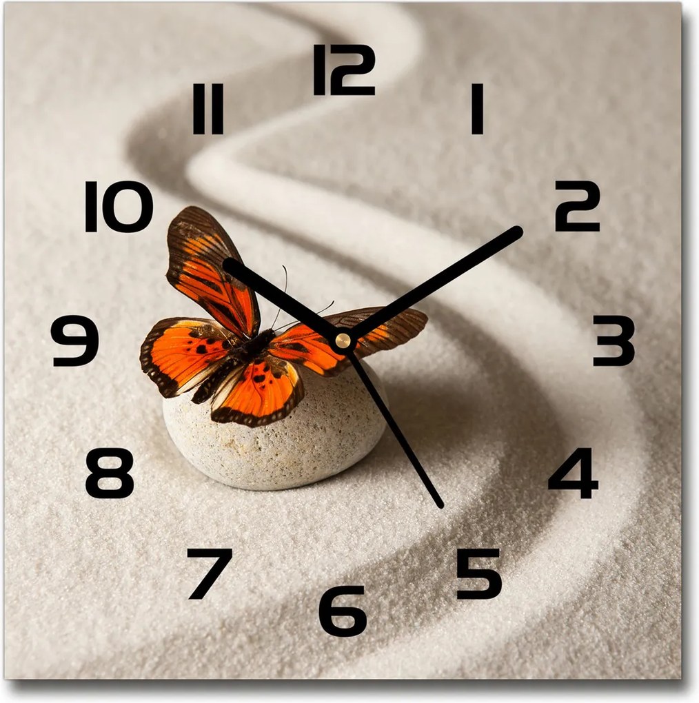 Skleněné hodiny čtverec Kámen zen a motýl