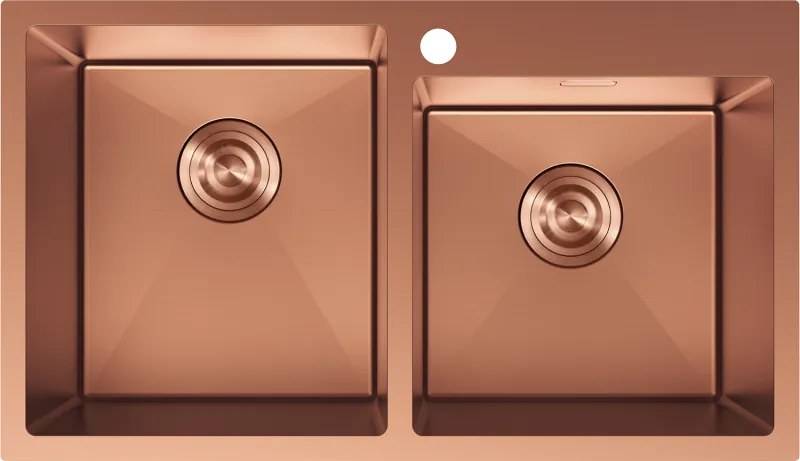 Mexen Xorin, 2-komorový nerezový dřez 780 x 450 mm, broušená měď, 6441782000-65