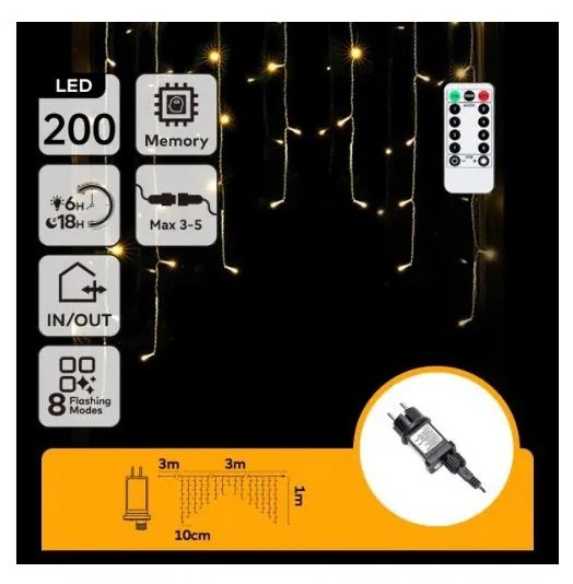 Aigostar - LED Ven. ván. řetěz 200xLED/6W/230V/8 funkcí 3x1m IP44 tep bílá+DO