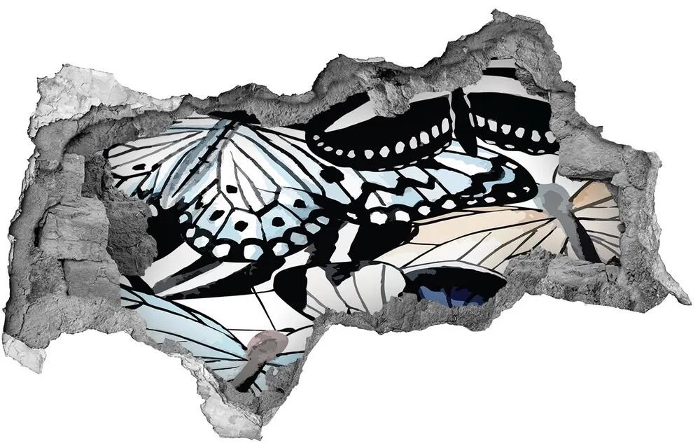 Wallmuralia Díra 3D foto tapeta nálepka Motýli a květiny 95x73 cm
