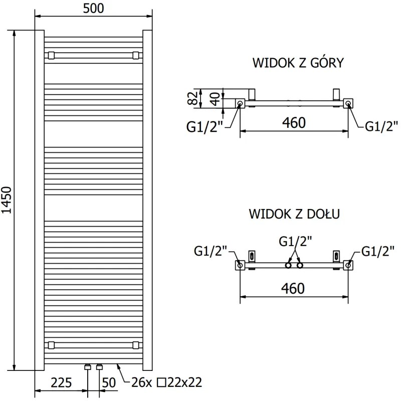 Mexen Pluton koupelnový radiátor 1450 x 500 mm, 712 W, Bílá - W106-1450-500-00-20