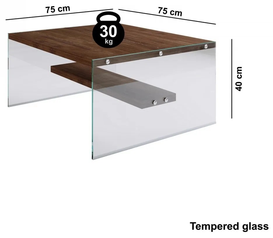 Konferenční stolek GLASS 75 cm hnědý