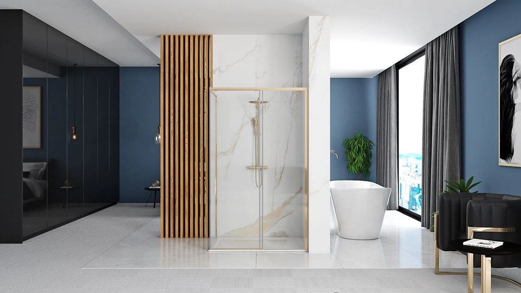Rea - SOLAR GOLD ELEGANT čtvercový sprchový kout 90 x 90 cm, čiré sklo/zlatý profil, REA-K4900