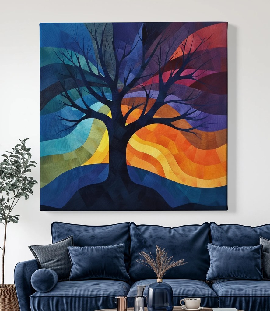 Obraz na plátně - Strom života Slunce za obzorem FeelHappy.cz Velikost obrazu: 100 x 100 cm