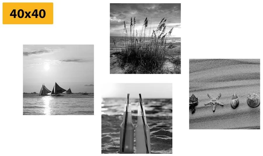 Set obrazů moře a pláž v černobílém provedení Varianta: 4x 40x40