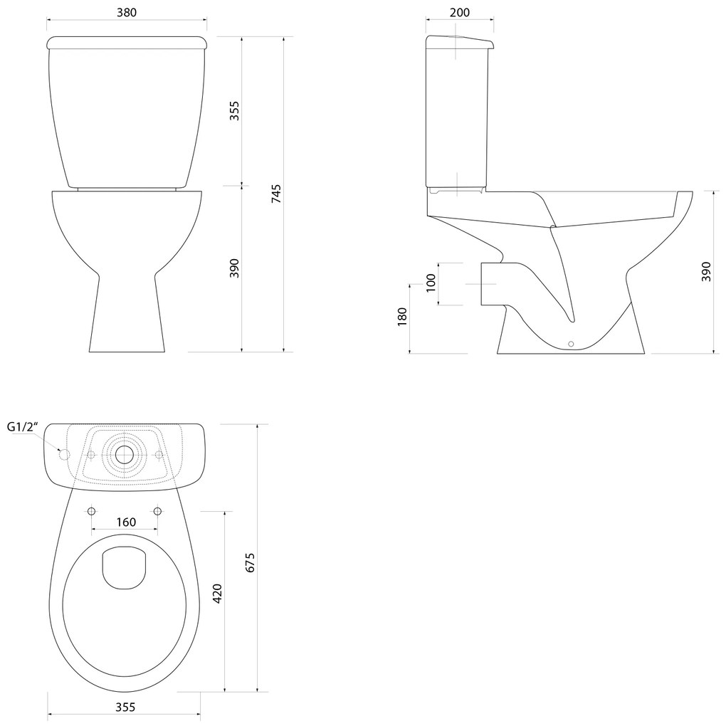Aqualine Aqualine, JOSE WC kombi, dvoutlačítko 3/6l, zadní odpad, bílá, PS8812