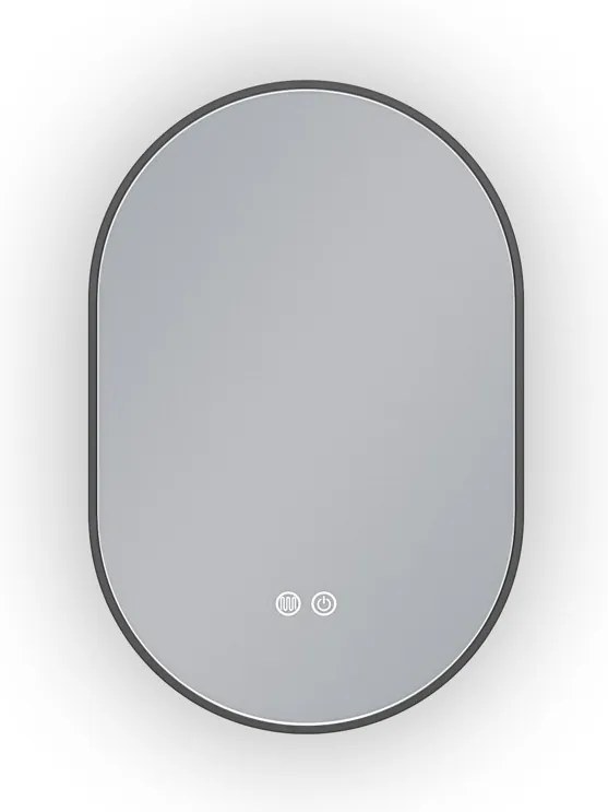 Erga Freya, oválné LED zrcadlo 40x60cm v černém kovovém rámu, 3 barvy světla, zadní osvětlení, vyhřívací podložka proti zapaření, ERG-V01-FREYA-4060-BK