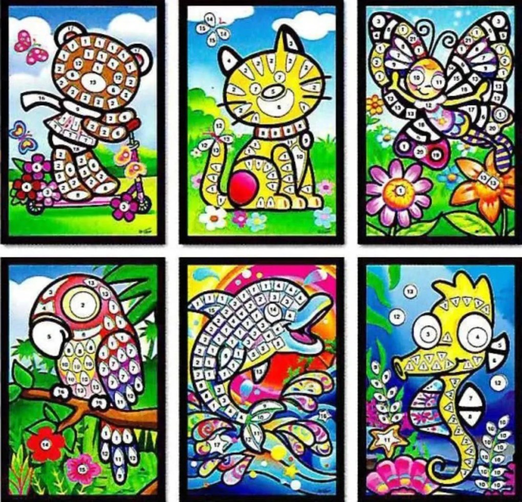 _Ostatní 1_ Obrázek nalepovací třpytivý 10x15cm samolepková mozaika zvířátka 6 druhů 22900291