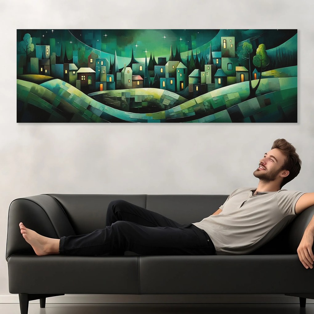 Obraz na plátně - Hvězdná noc v Lavance FeelHappy.cz Velikost obrazu: 120 x 40 cm