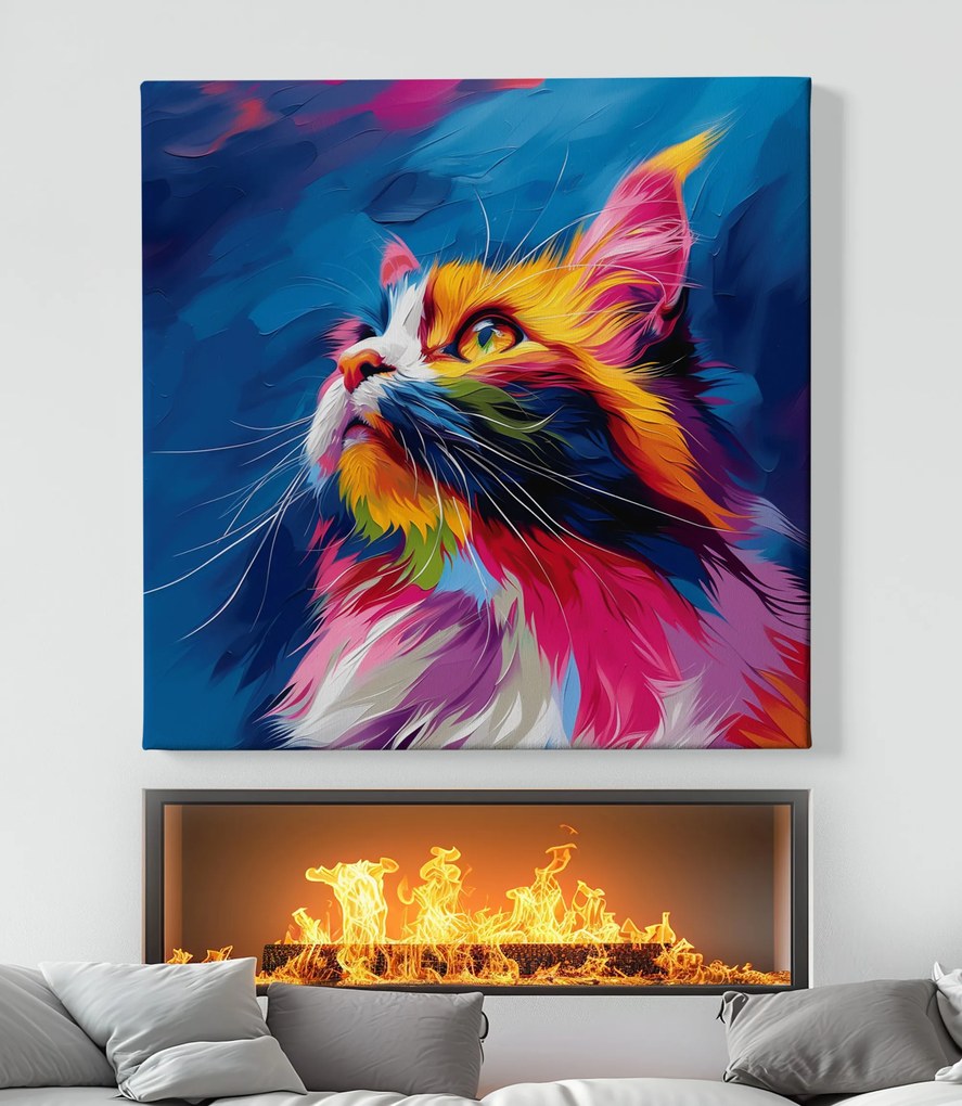 Obraz na plátně - Kočka pozoruje nebe FeelHappy.cz Velikost obrazu: 80 x 80 cm
