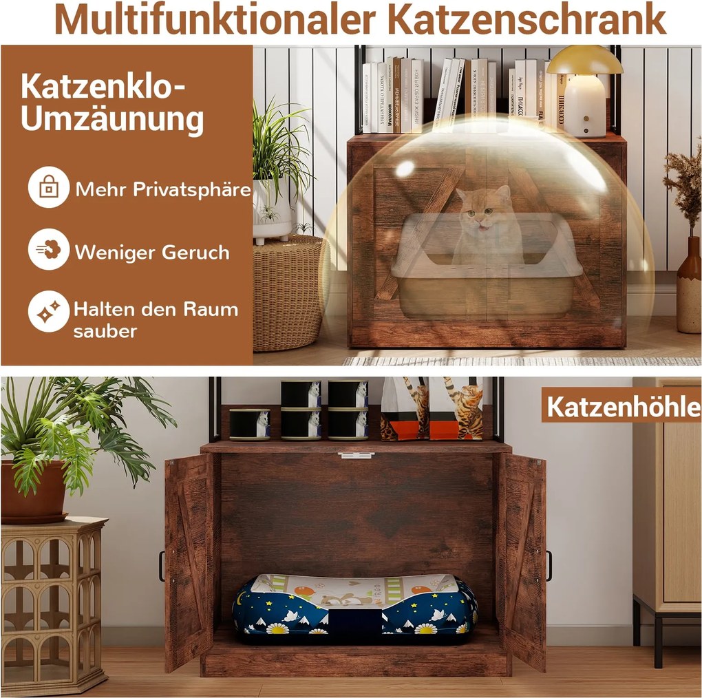 Costway Kočičí skříňka na kočičí záchod s knihovnou kočičí záchod kočičí domeček