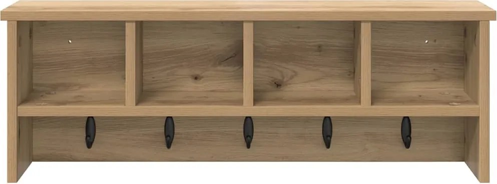 věšák, nástěnný, 4 poličky, háčky, kompozitní dřevo, 26x75x16 cm, dub artisan, Dekorino TK20260021