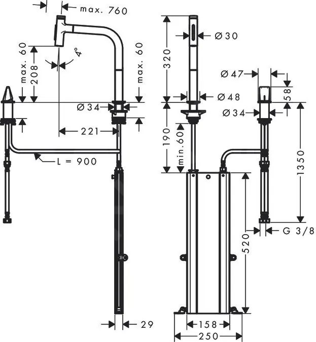 Hansgrohe M71, dřezová baterie M7120-H200 s výsuvnou sprškou, 2-otvorová instalace, sBOX, chromová, 73818000