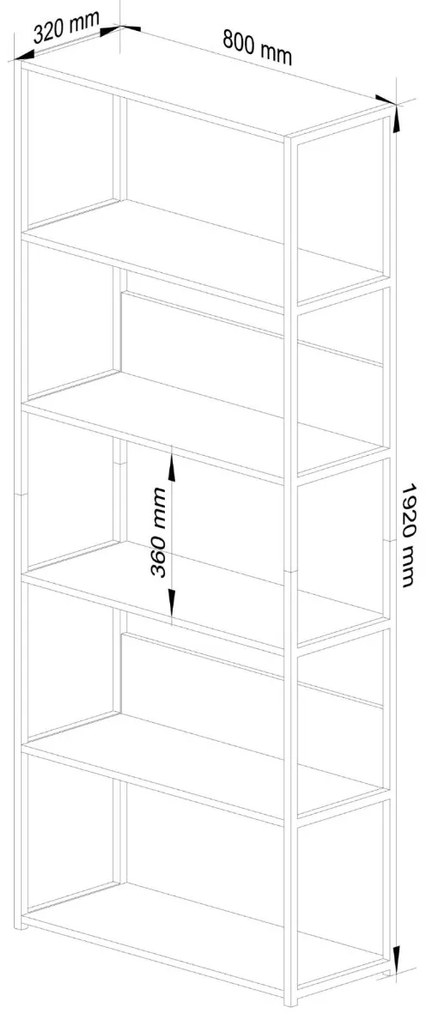 Regál LOFT 80 cm černý/dub artisan