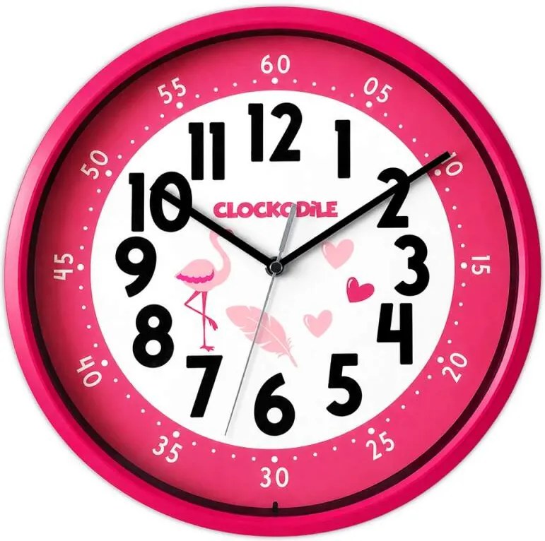 CLOCKODILE Růžové dětské hodiny PLAMEŇÁK SE SRDÍČKY - 3 ROKY ZÁRUKA! CCS3002