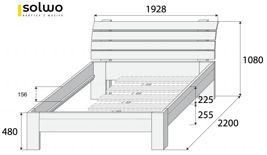 Masivní postel JIVE - Solwo Design Dřevo a odstín oleje: BUK Cink - Olej odstín BO102, Rozměr spací plochy: 200x200