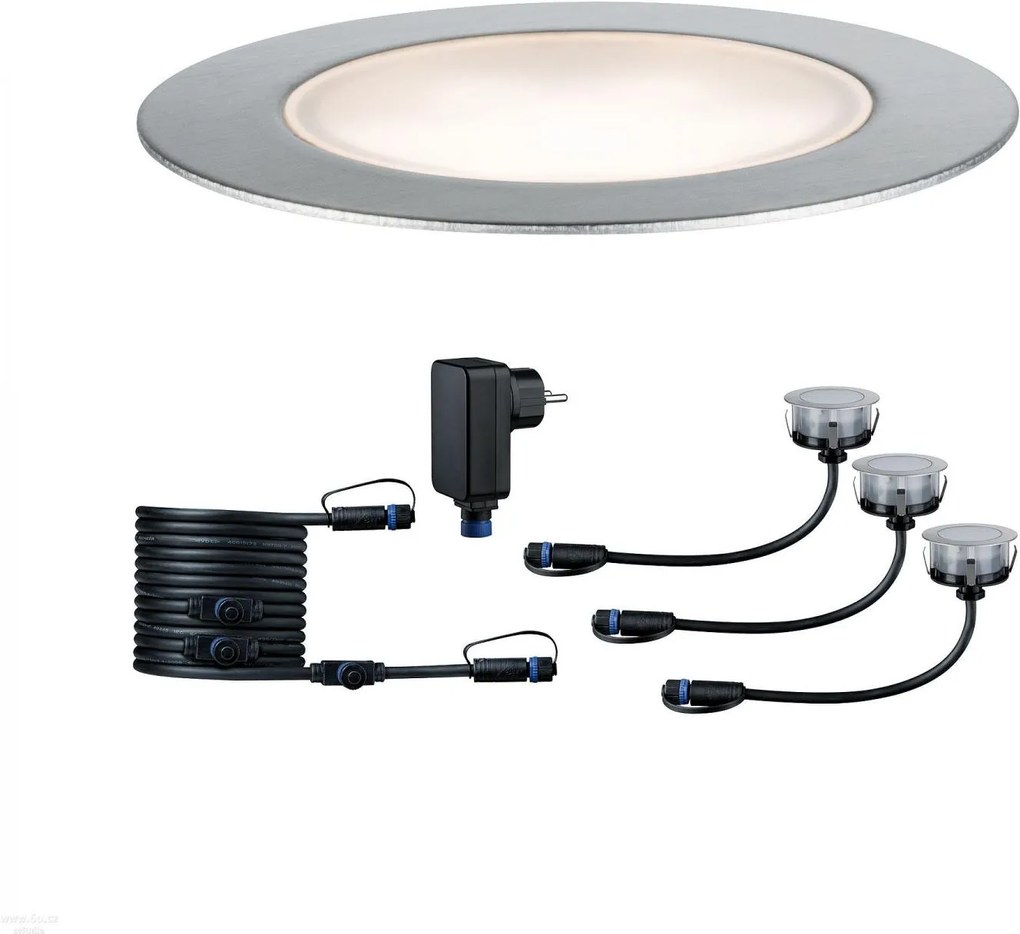 Paulmann 93692 Plug&Shine Floor Eco, základní set zápustných svítidel do terasy 3x1W LED 3000K stmívatelné, stříbrná, IP65