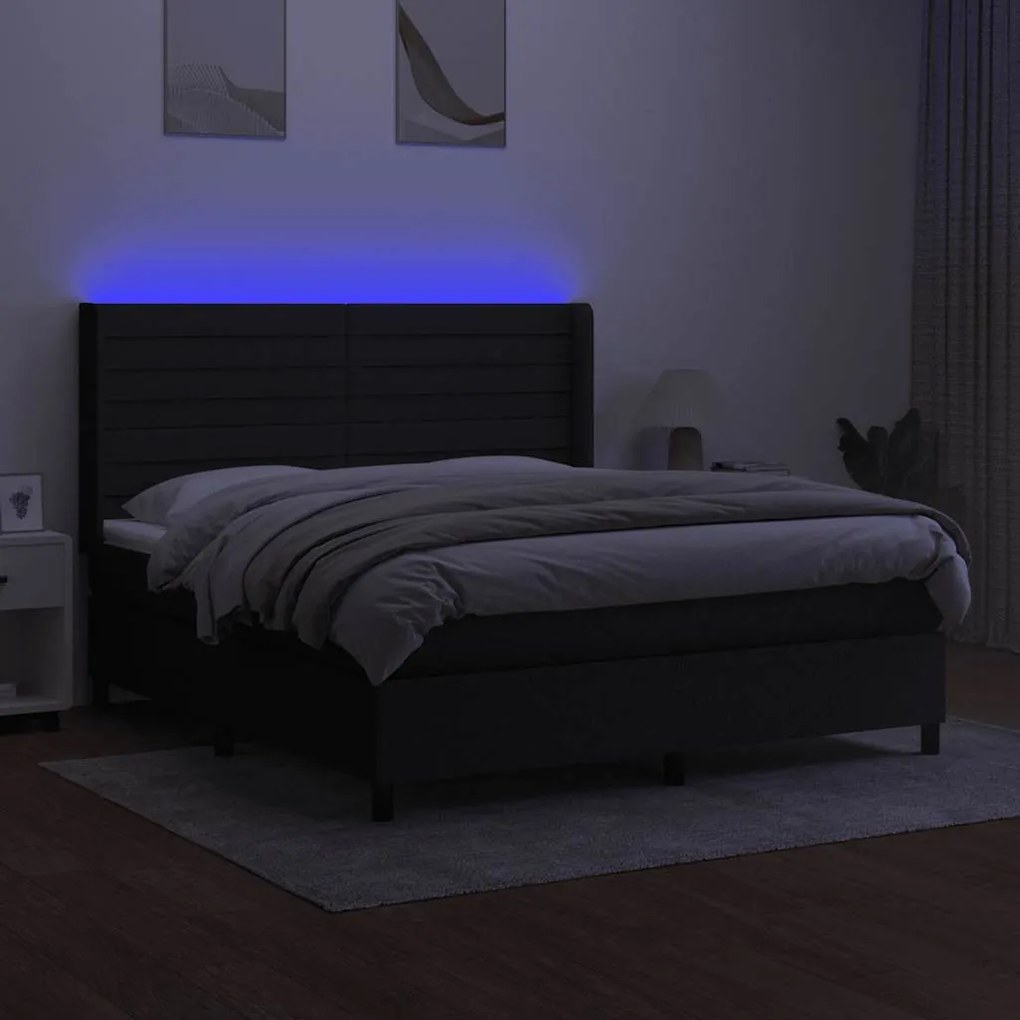 Box spring postel s matrací a LED černá 160x200 cm textil 3138407