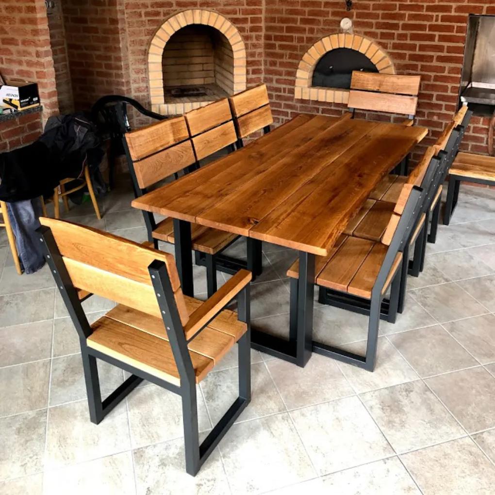 KULHÁNEK Zahradní sestava s kovovými nohami - stůl, 2x křeslo, 6x židle Odstín nátěru: individuální, Odstín podnože: bílá - RAL 9010