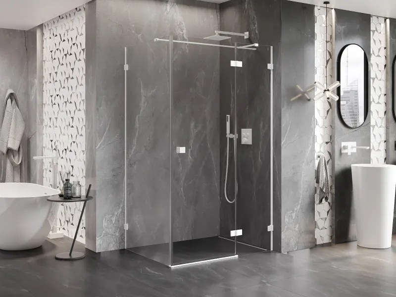 Mexen Lunar T, sklopný sprchový kout pravý 110 x 80 cm, 8mm čiré sklo, bílý profil, 834T-110-080-20-00-P