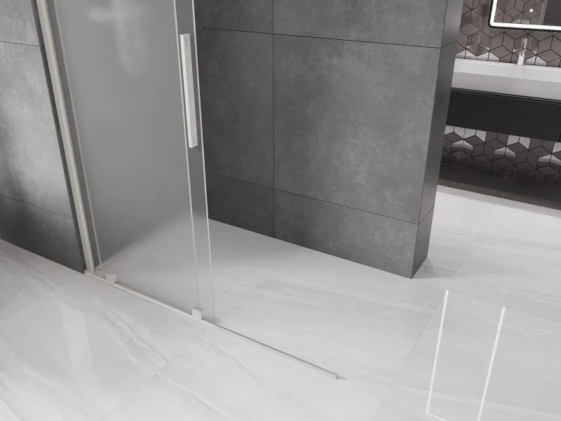 Mexen Velar, sprchová zástěna s posuvnými dveřmi Walk-in 130 x 200 cm, 8mm sklo námraza, broušená ocel, 871-130-000-33-97