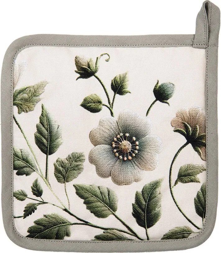 Béžová bavlněná chňapka - podložka s květy Gently Blooming - 20*20 cm