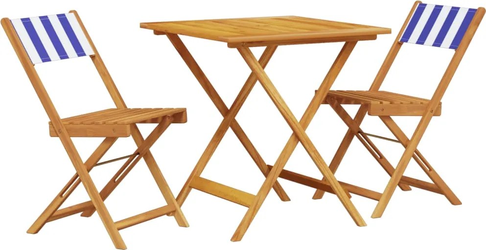3dílný bistro set modrý a bílý textil a masivní dřevo 3281873