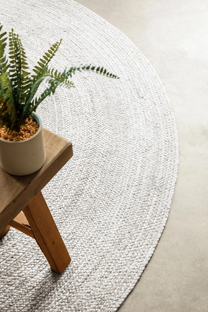 Hanse Home, Kusový koberec Jute Braided 106321 White kruh, 200x200 (průměr) kruh, bílá, chodba / předsíň