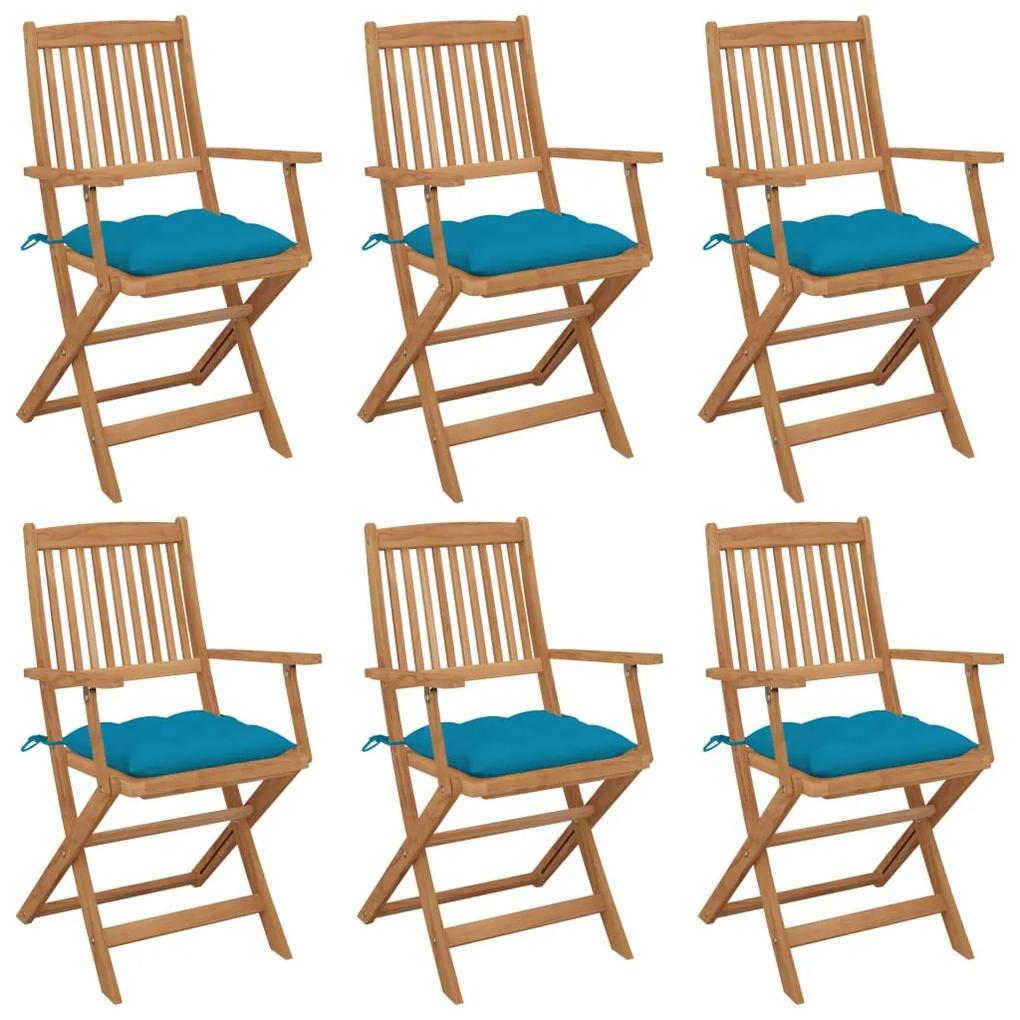 3065480 vidaXL Skládací zahradní židle s poduškami 6 ks masivní akáciové dřevo