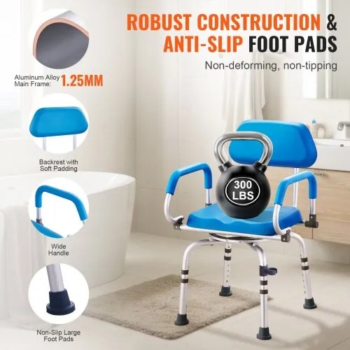 křeslo do sprchy otočné o 360° a otočné ramena Polstrované sedátko 136,1 kg
