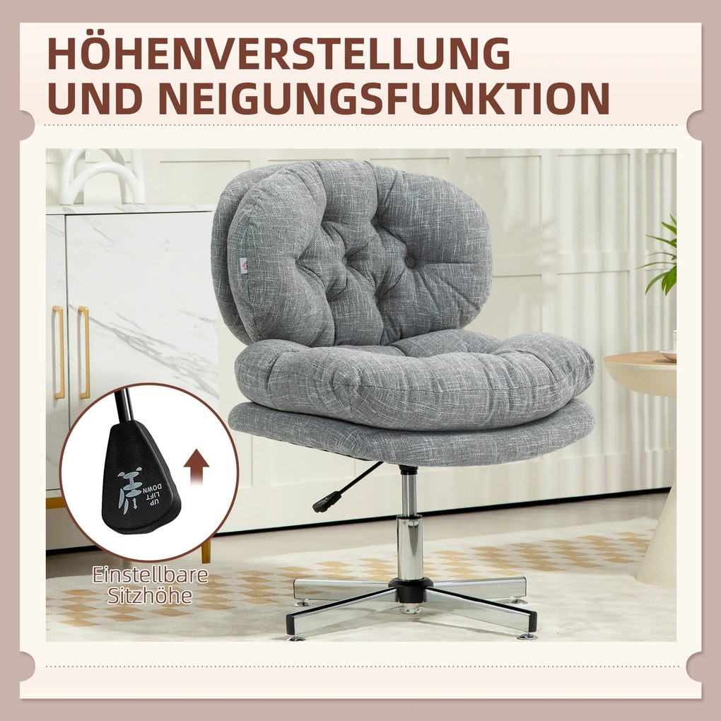 Kancelářská židle HOMCOM, ergonomická kancelářská židle s houpací funkcí, měkký a čalouněný sedák, výškově nastavitelná otočná židle se vzhledem lnu,…