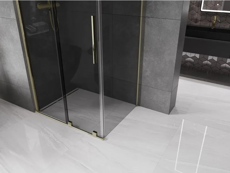 Mexen Velar, sprchový kout s posuvnými dveřmi 110 x 80 cm, 8mm šedé sklo, zlatá lesklá, 871-110-080-41-50