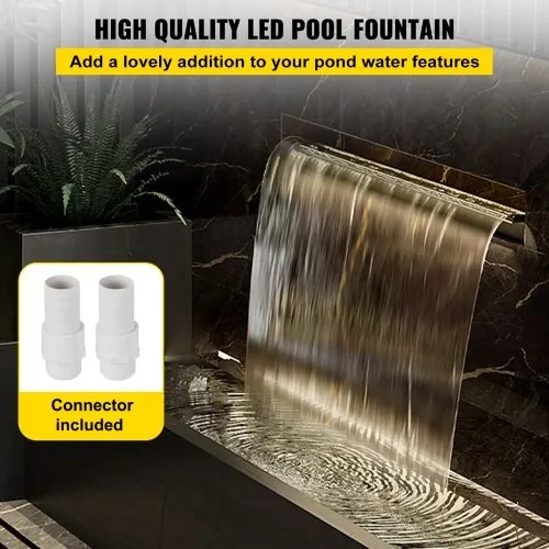 89,9 × 11,4 × 7,9 cm nerezová dekorativní fontána s vodopádem na bazén s LED páskem